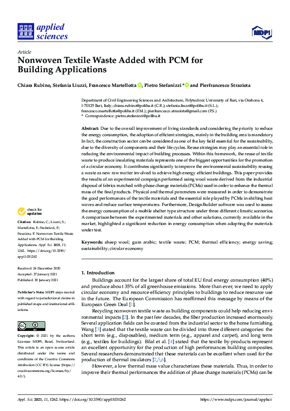 (PDF) Nonwoven Textile Waste Added with PCM for Building Applications
