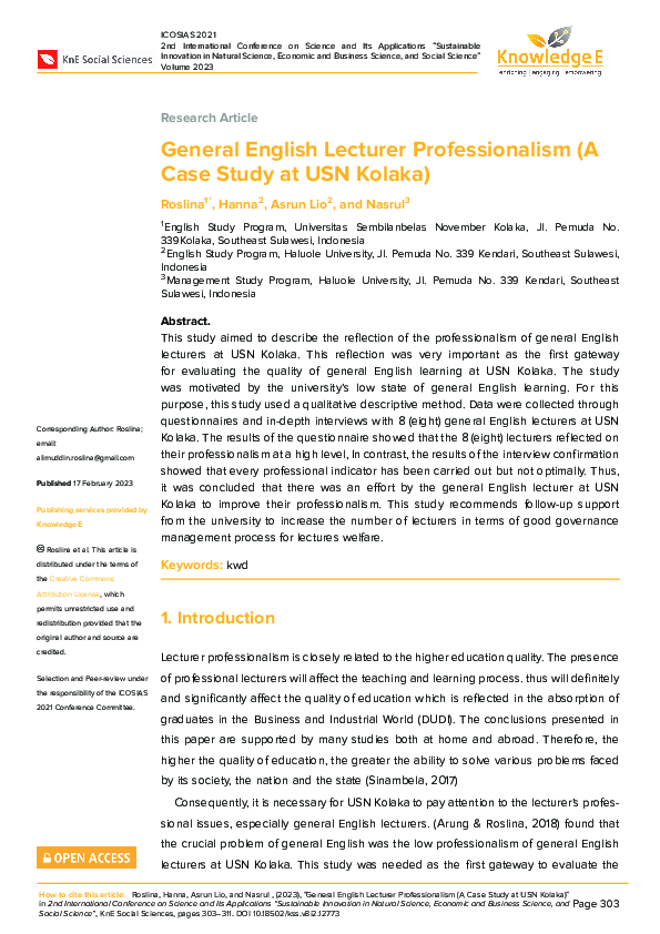 (PDF) General English Lecturer Professionalism (A Case Study at USN Kolaka)