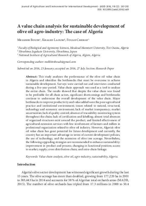 (PDF) A value chain analysis for sustainable development of olive oil agro-industry: the case of ...