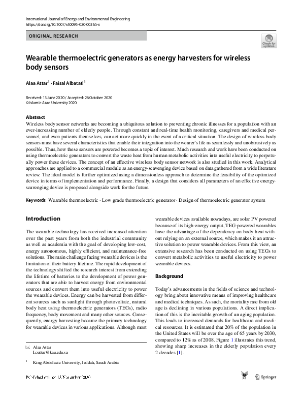 (PDF) Wearable thermoelectric generators as energy harvesters for ...