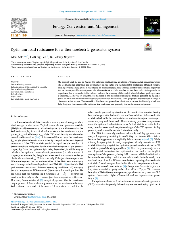 (PDF) Optimum load resistance for a thermoelectric generator system
