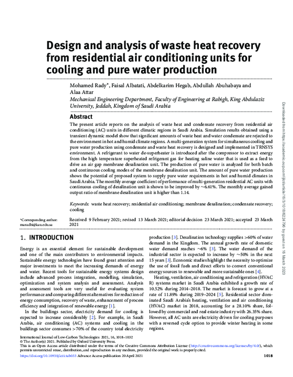 (PDF) Design and analysis of waste heat recovery from residential air ...