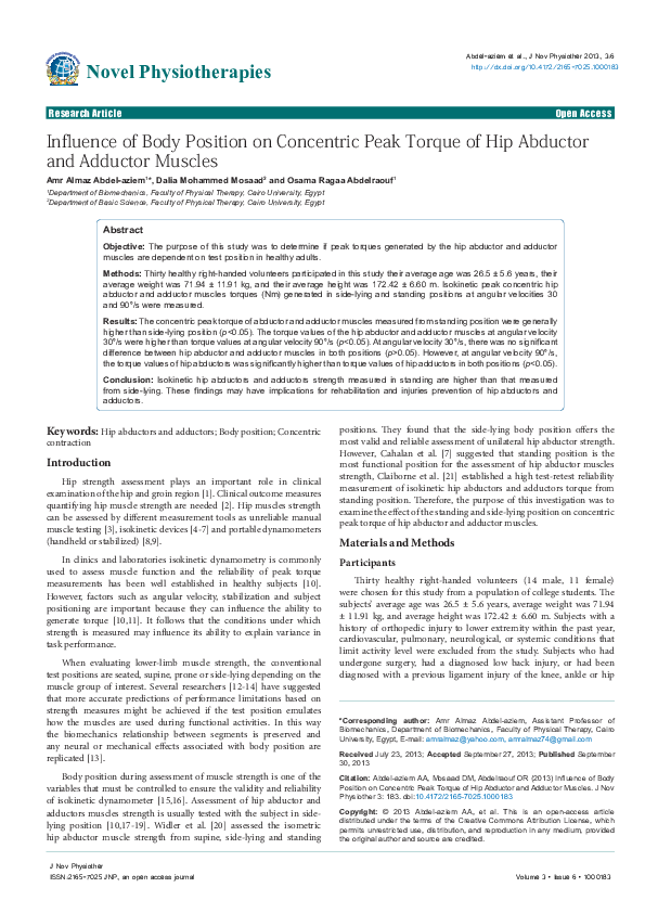 (PDF) Influence of Body Position on Concentric Peak Torque of Hip ...