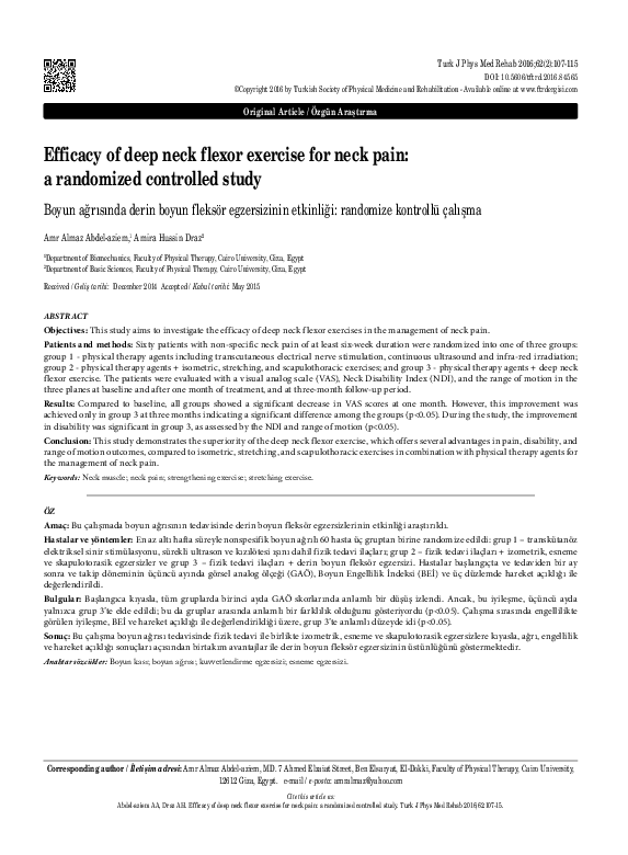 (PDF) Efficacy of deep neck flexor exercise for neck pain: a randomized ...
