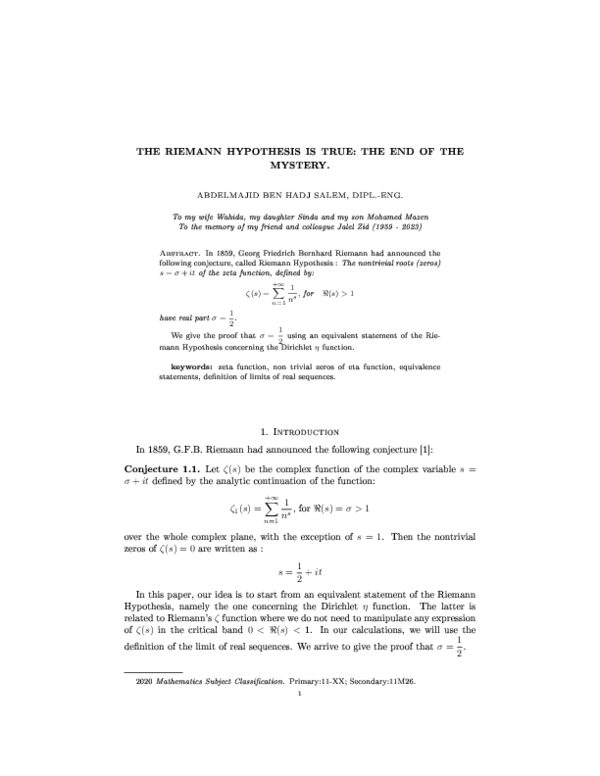 (PDF) Proof of the Riemann Hypothesis Validity