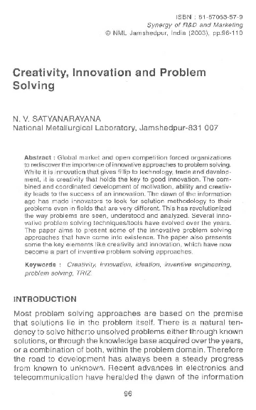 (PDF) Creativity, Innovation and Problem Solving