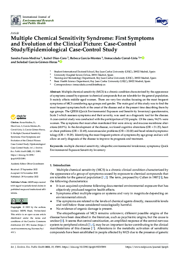(PDF) Multiple Chemical Sensitivity Syndrome: First Symptoms and ...