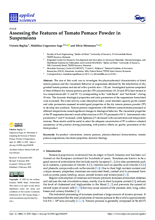 (PDF) Assessing the Features of Tomato Pomace Powder in Suspensions