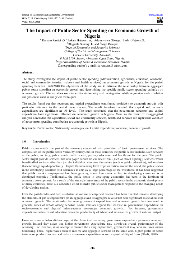 (PDF) The Impact of Public Sector Spending on Economic Growth of Nigeria