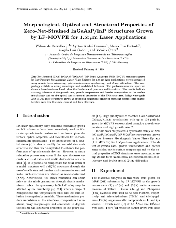 (PDF) Morphological, optical and structural properties of zero-net-strained InGaAsP/InP ...