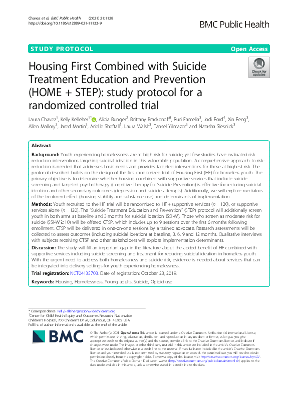 (PDF) Housing First Combined with Suicide Treatment Education and ...