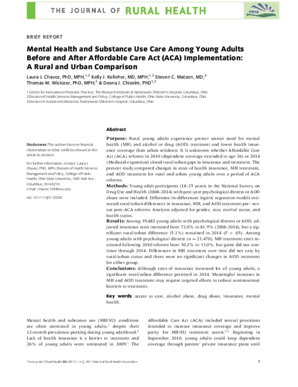 (PDF) Mental Health and Substance Use Care Among Young Adults Before ...