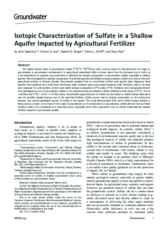 (PDF) Isotopic Characterization of Sulfate in a Shallow Aquifer ...