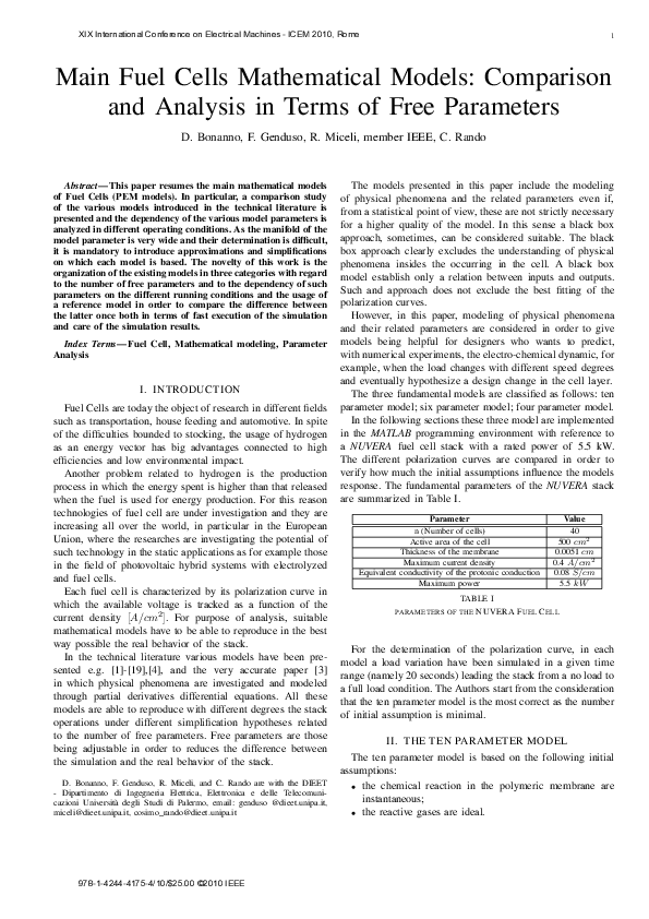 (PDF) Main fuel cells mathematical models: Comparison and analysis in ...