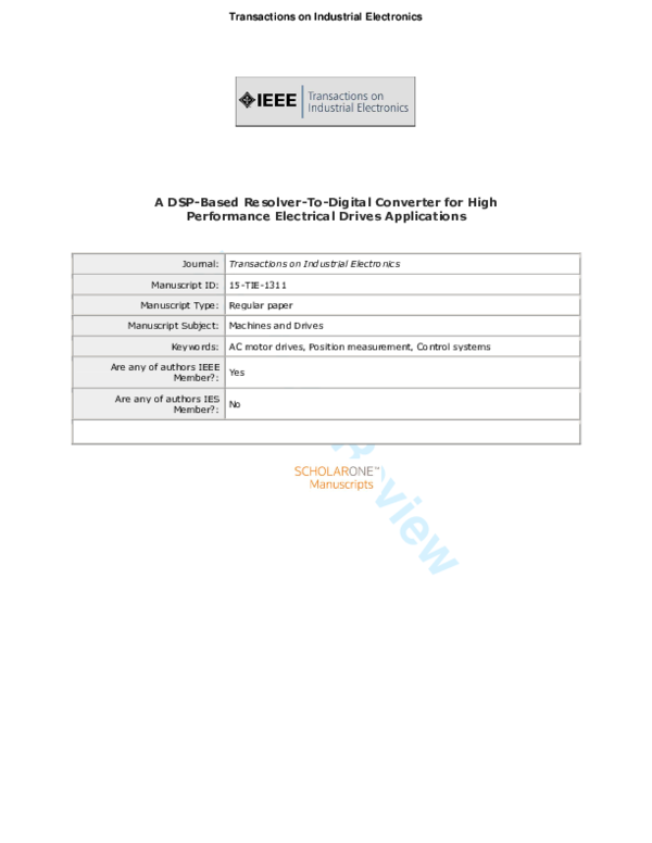 (PDF) A DSP-Based Resolver-To-Digital Converter for High-Performance Electrical Drive Applications
