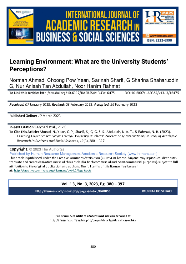 (PDF) Learning Environment: What are the University Students' Perceptions