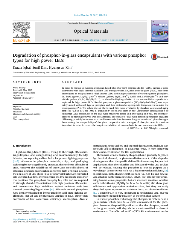 (PDF) Degradation of phosphor-in-glass encapsulants with various ...