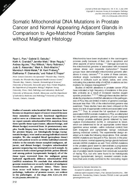 (PDF) Somatic Mitochondrial DNA Mutations in Prostate Cancer and Normal ...