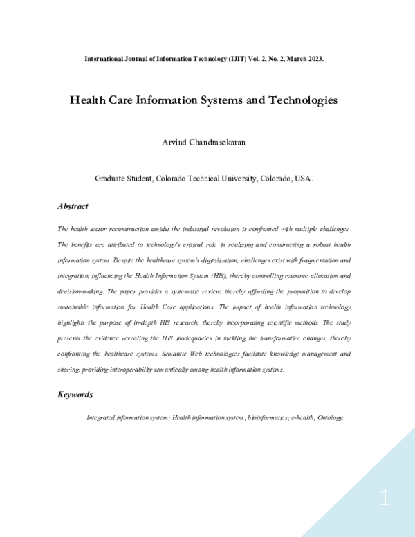 (PDF) Health Care Information Systems and Technologies