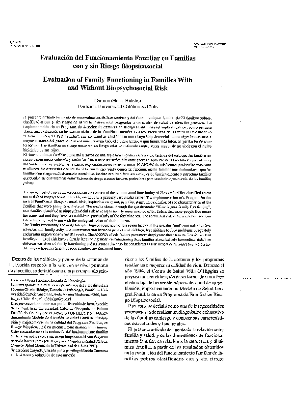 (PDF) Evaluación del Funcionamiento Familiar en Familias con y sin Riesgo Biopsicosocial
