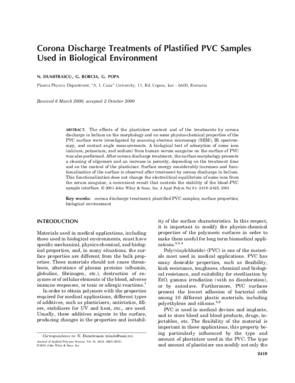 (PDF) Corona discharge treatments of plastified PVC samples used in ...