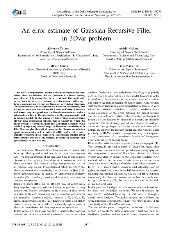 (PDF) An error estimate of Gaussian Recursive Filter in 3Dvar problem