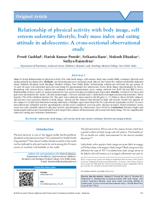 (PDF) Relationship of physical activity with body image, self esteem ...