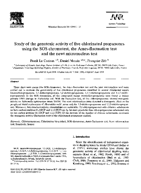 (PDF) Study of the genotoxic activity of five chlorinated propanones ...
