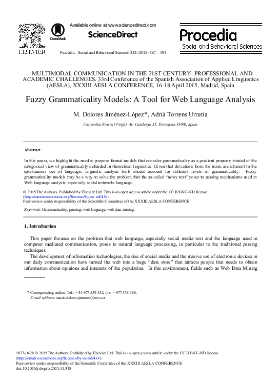 (PDF) Fuzzy Grammaticality Models: A Tool for Web Language Analysis