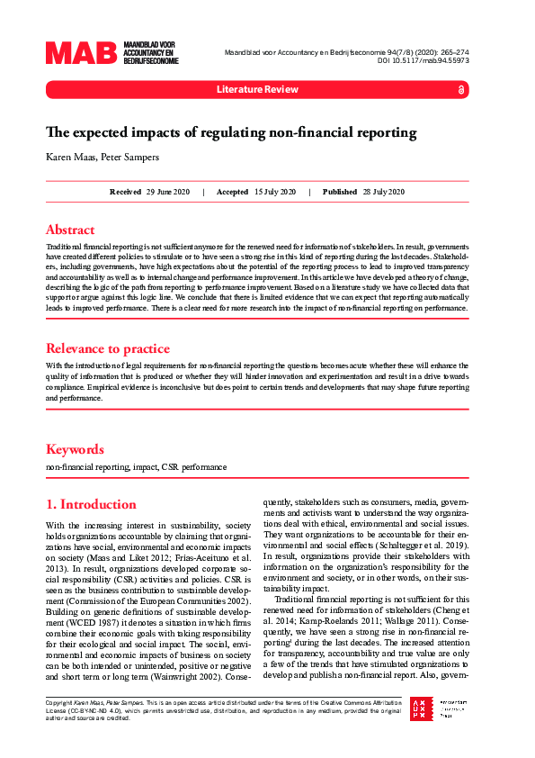 (PDF) The expected impacts of regulating non-financial reporting