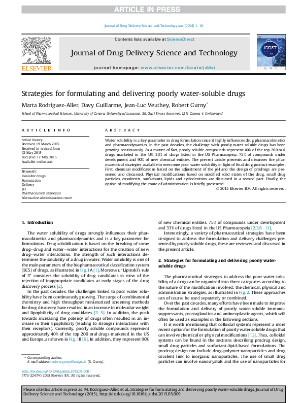 (PDF) Strategies for formulating and delivering poorly water-soluble drugs