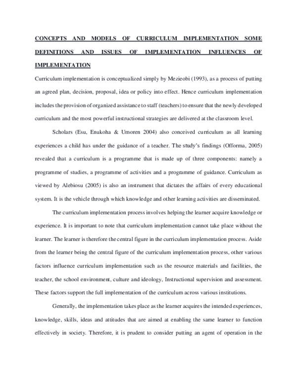 (PDF) CURRICULUM IMPLEMENTATION AND DEFINITIONS