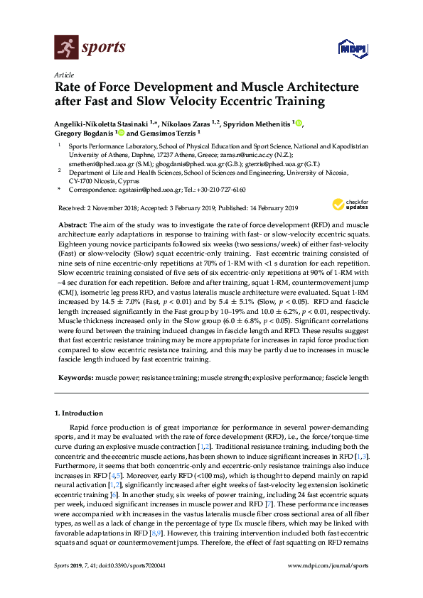 (PDF) Rate of Force Development and Muscle Architecture after Fast and ...