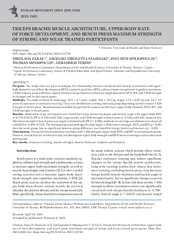 (PDF) Triceps brachii muscle architecture, upper-body rate of force ...