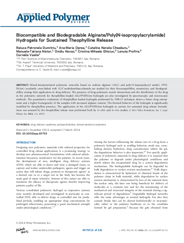 (PDF) Biocompatible and biodegradable alginate/poly(N ...
