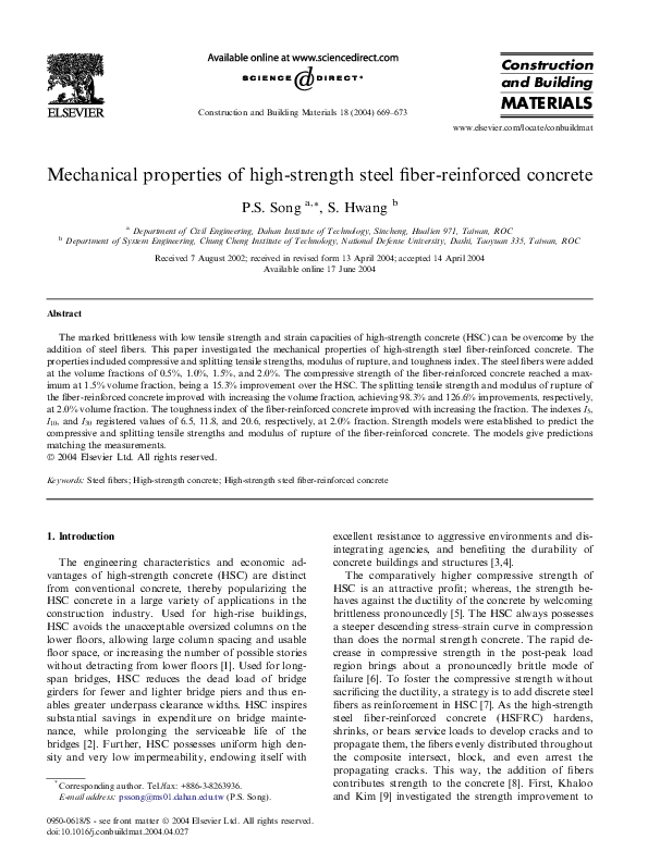 (PDF) Mechanical properties of high-strength steel fiber-reinforced concrete