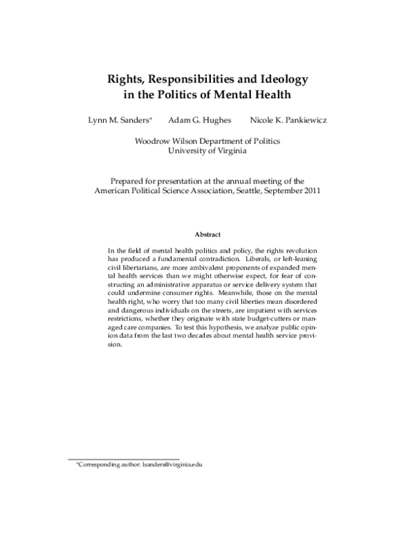 (PDF) Responsibilities and Ideology in the Politics of Mental Health