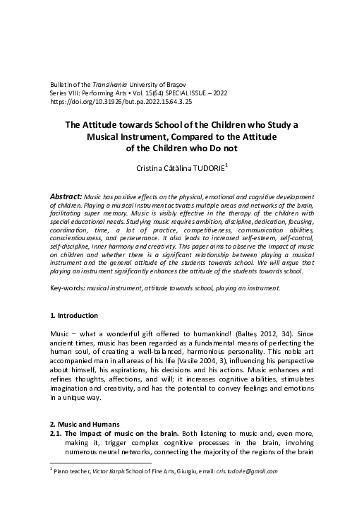 (PDF) The Attitude towards School of the Children who Study a Musical ...