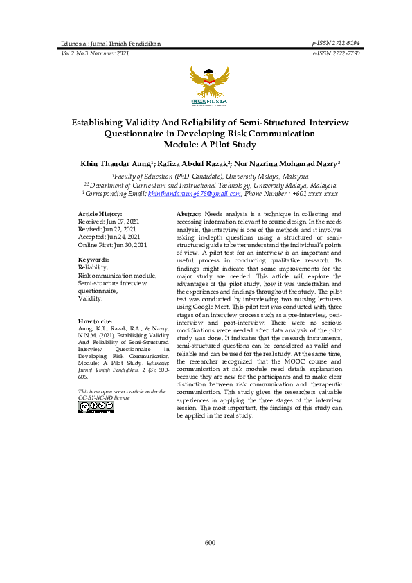 (PDF) Establishing Validity And Reliability of Semi-Structured ...