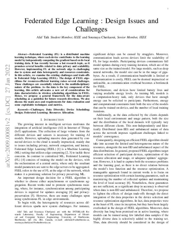 Pdf Federated Edge Learning Design Issues And Challenges