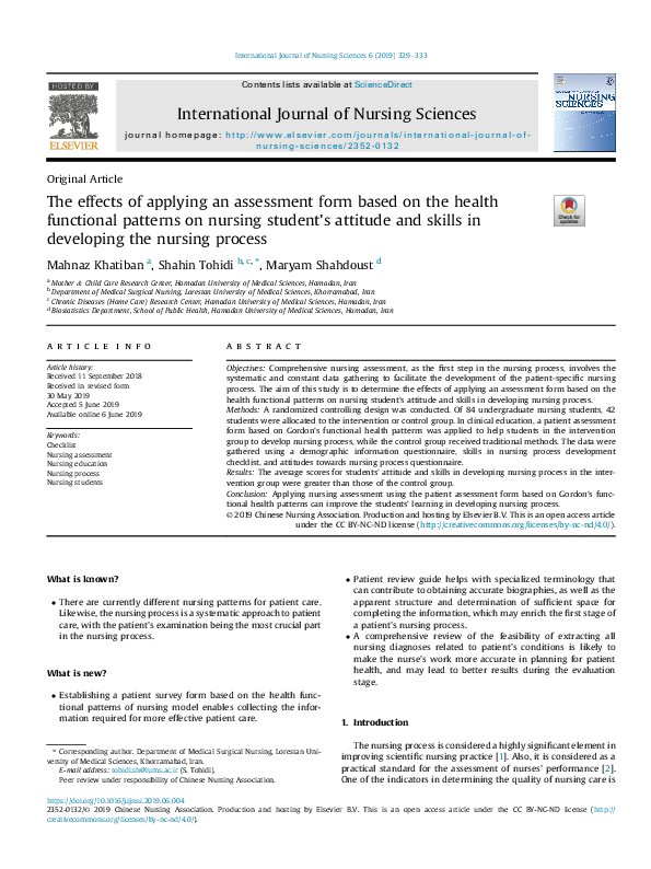 (PDF) The effects of applying an assessment form based on the health ...