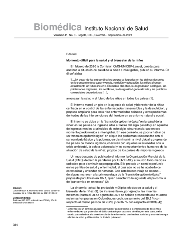 (PDF) Momento difícil para la salud y el bienestar de la niñez