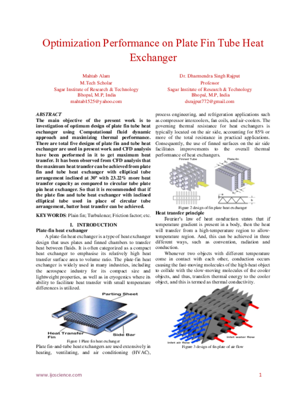 (PDF) Optimization Performance on Plate Fin Tube Heat Exchanger