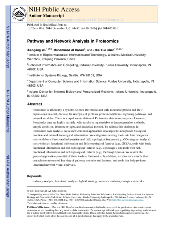 (PDF) Pathway and network analysis in proteomics (PDF) Pathway and network analysis in proteomics