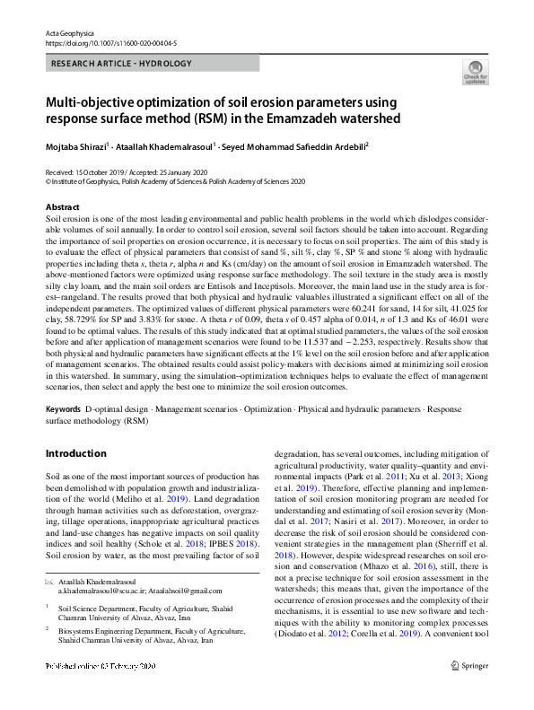 (PDF) Multi-objective optimization of soil erosion parameters using ...