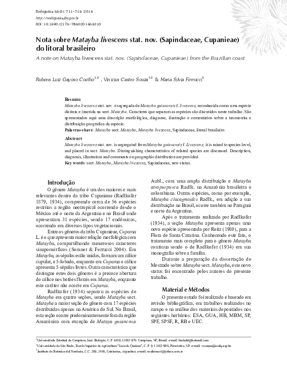 (PDF) Nota sobre Matayba livescens stat. nov. (Sapindaceae, Cupanieae ...