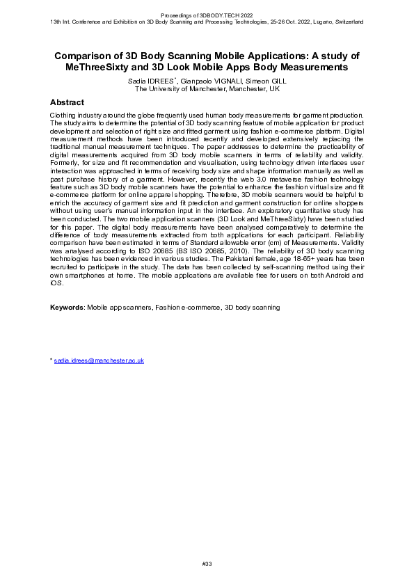 (PDF) Comparison of 3D Body Scanning Mobile Applications: A Study of ...