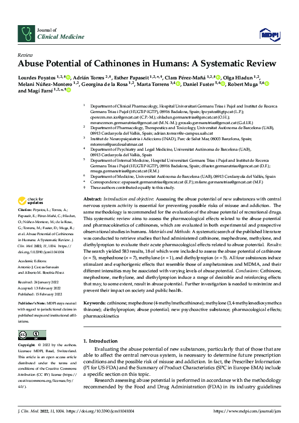 (PDF) Abuse Potential of Cathinones in Humans: A Systematic Review