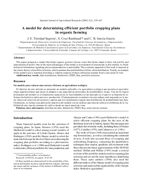 (PDF) A model for determining efficient portfolio cropping plans in ...