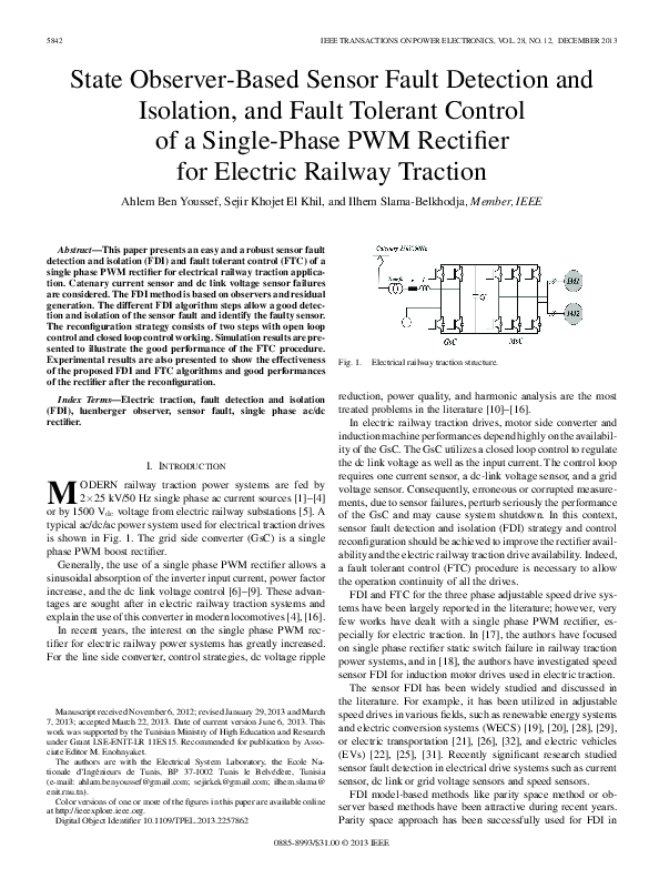 Pdf State Observer Based Sensor Fault Detection And Isolation And Fault Tolerant Control Of A 